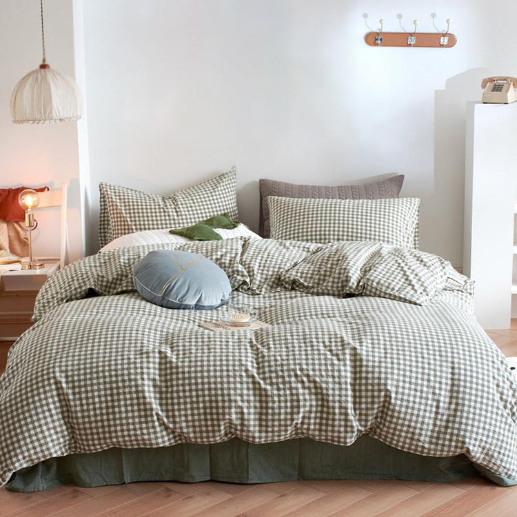 Green Gingham Duvet Cover Set