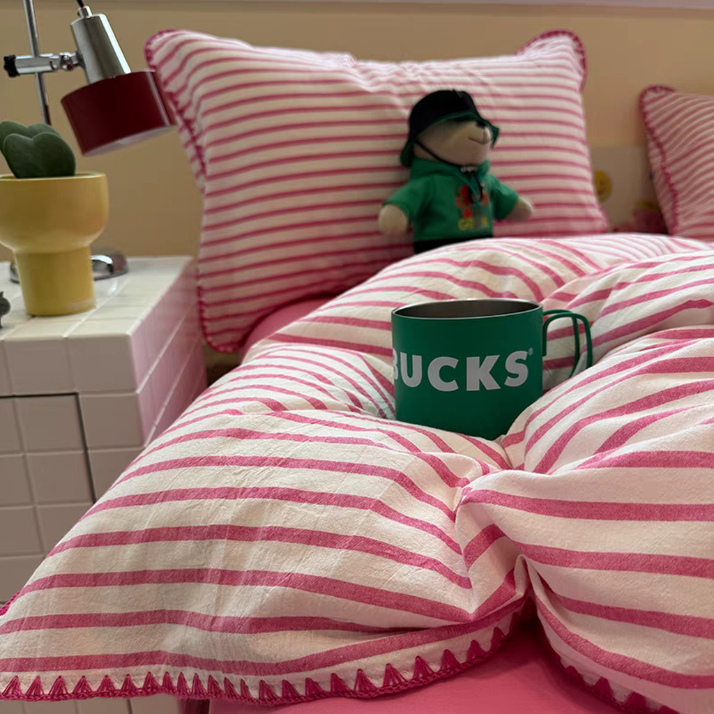 Sweet Stripes Bedding Set - Hot Pink