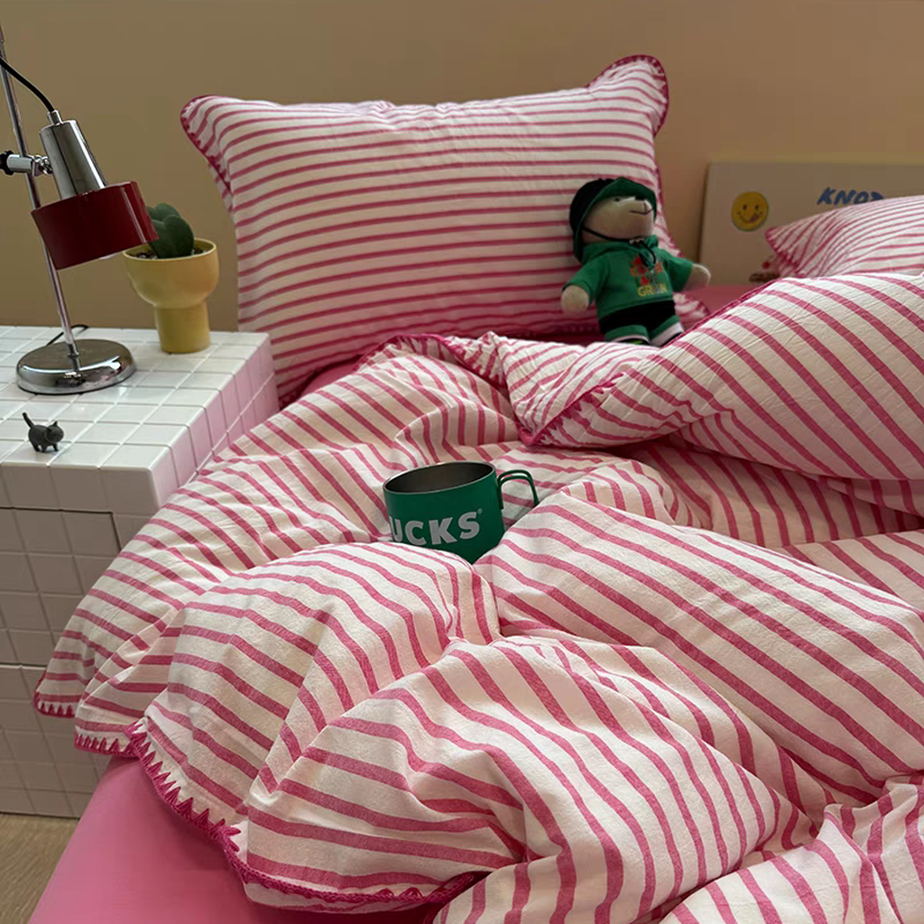 Sweet Stripes Bedding Set - Hot Pink