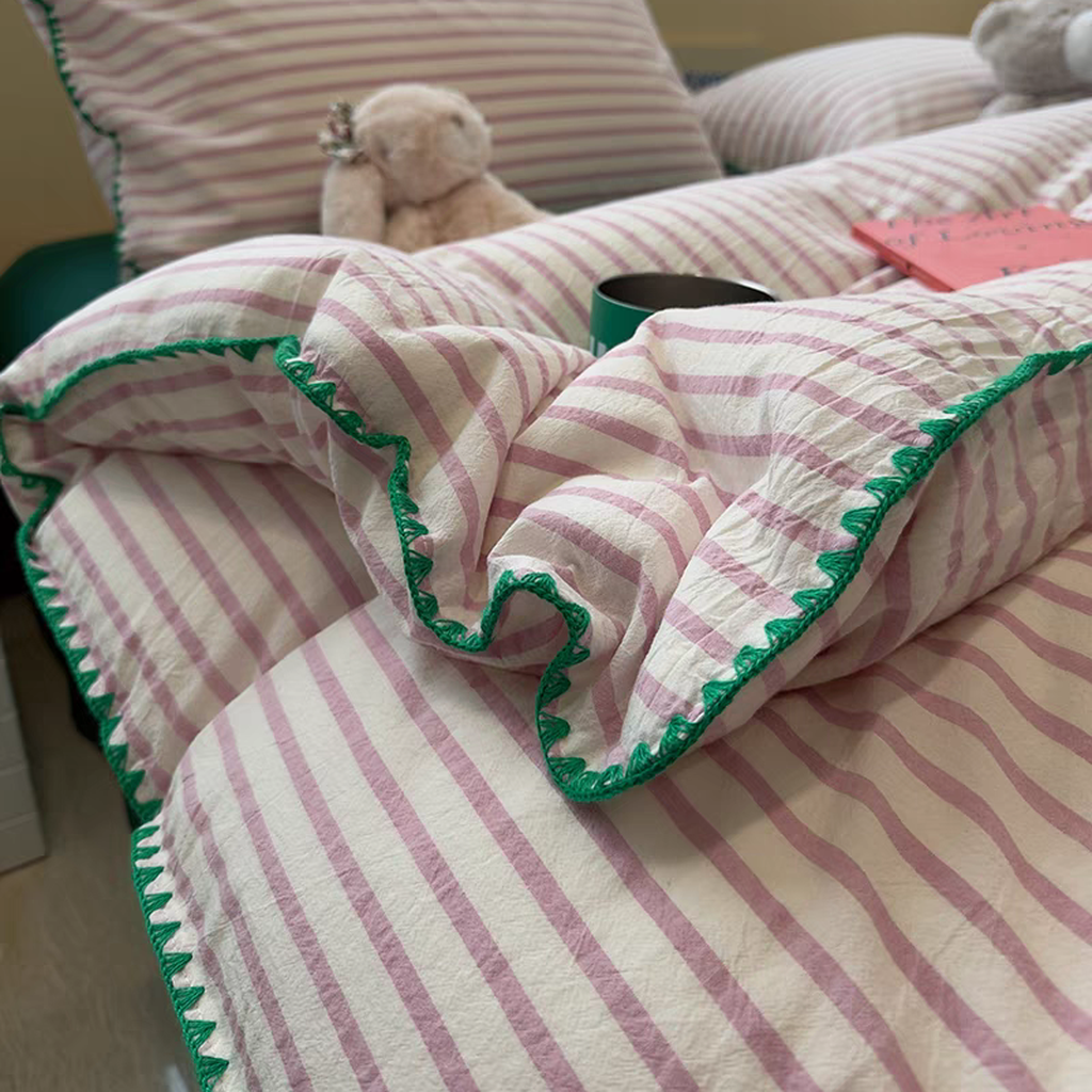 Sweet Stripes Bedding Set - Hot Pink
